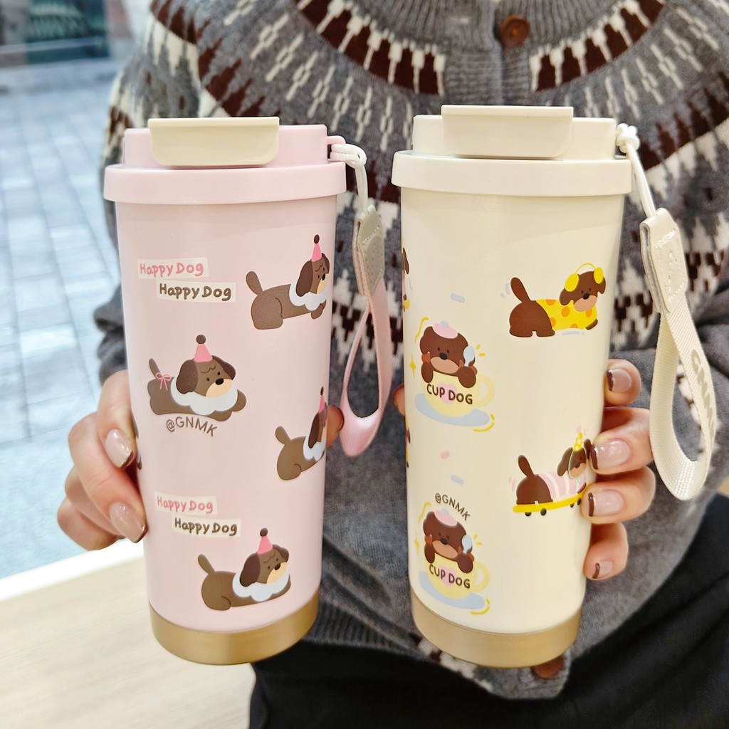 QCOOL แก้วน้ำสแตนเลสเคลือบเซรามิค SUS304 ลายน่ารัก 550ml พกพาสะดวก แก้วเก็บอุณหภูมิ ฝาหลอดดูด ...