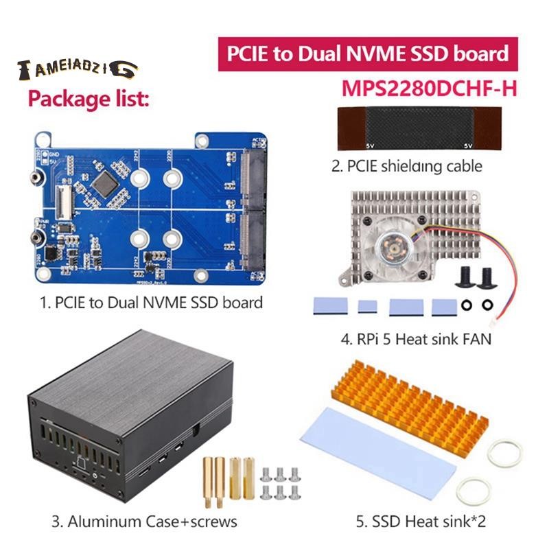 Mps2280d สําหรับ 5 PCIE ถึง M.2 Dual NVME SSD หมวก + SSD ความร้อน/Pi5 ...