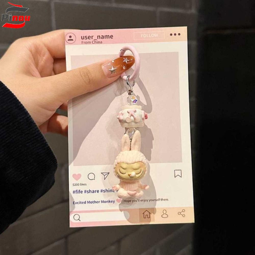 Pinou Lazy Yoga Labubu Doll, จี้ซิลิกาเจล Flocking Labubu Key Ring ...
