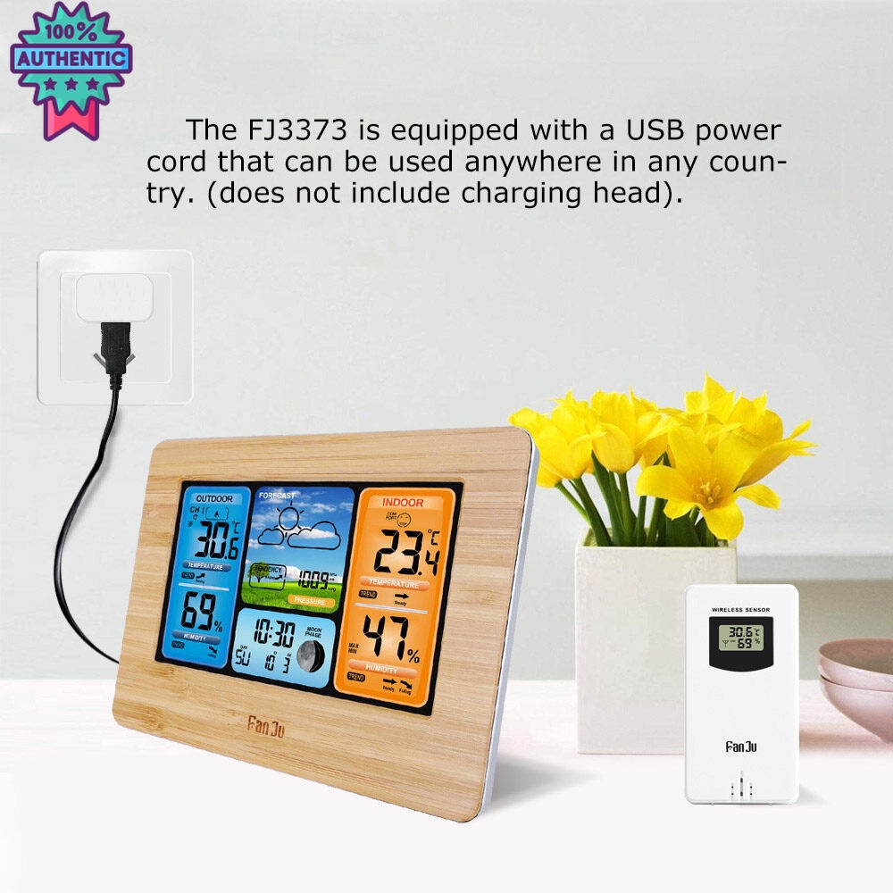 FanJu FJ3373 Multifunction Digital Weather Station LCD Alarm Clock Indoor Outdoor Weather ...