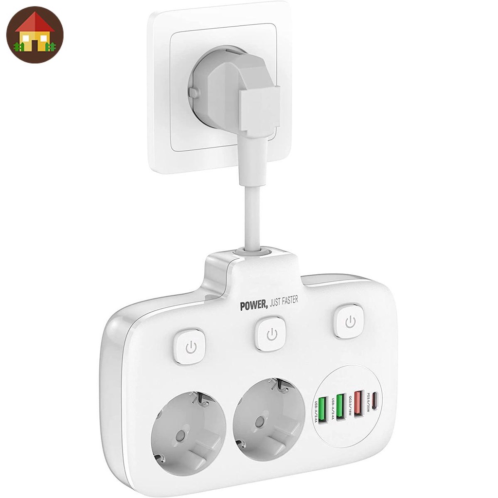 6-in-1 Multi-Socket พร้อมสายแบบยืดหยุ่น 3 ทางพร้อมพอร์ต USB 3 พอร์ต ...