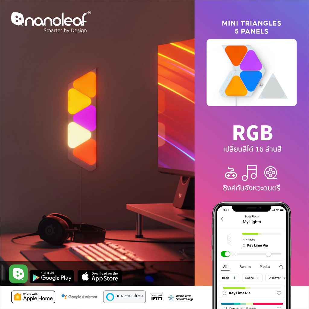 Nanoleaf Shapes Mini Triangle (Starter Kit 5 Panels) ไฟแต่งห้อง LED RGB ...