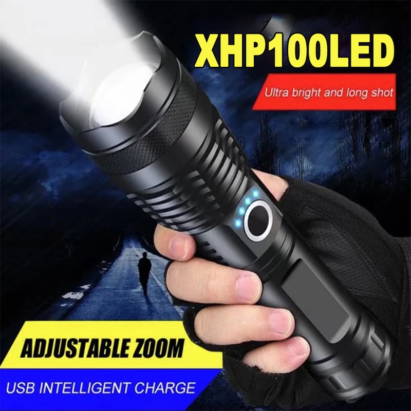 High Power XHP100 Led Flashlight Rechargeable 4 Core Torch Zoom Usb ...