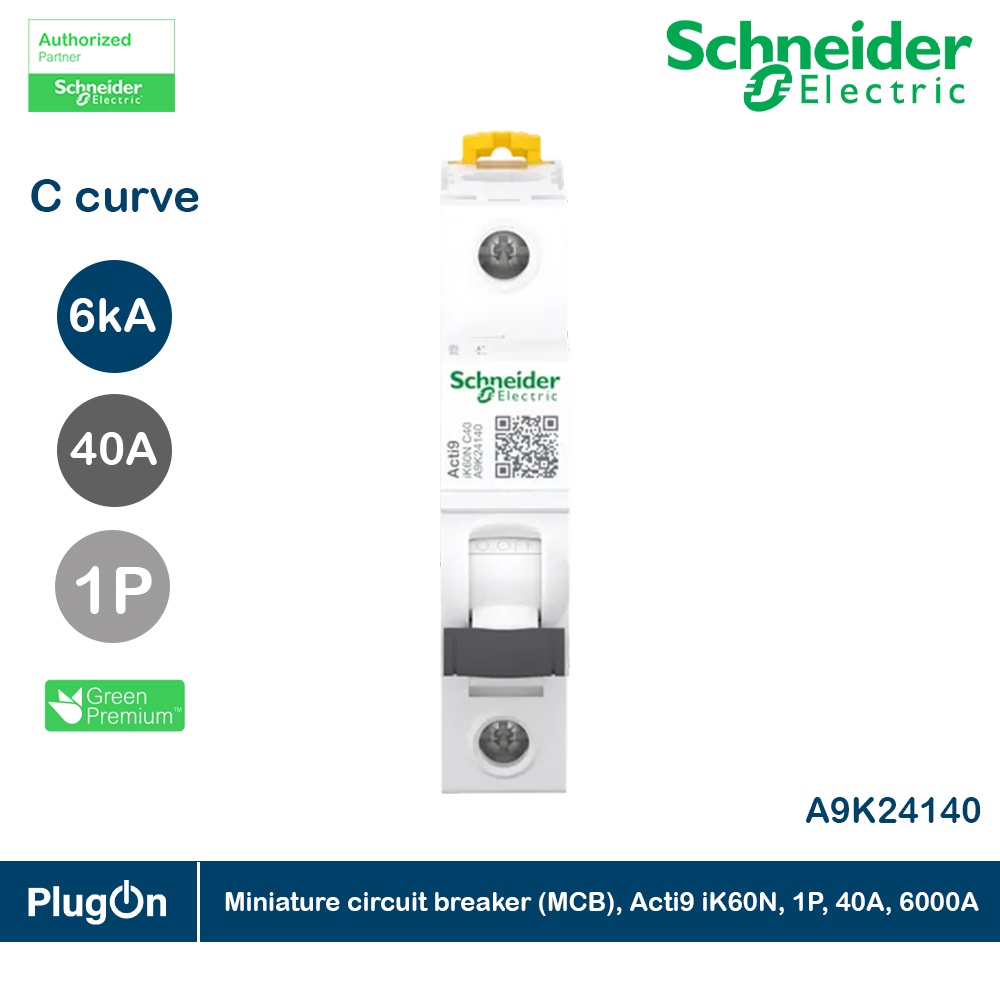 Schneider Electric Miniature Circuit - Breaker, Acti9 iK60N, 1P, 40A, C Curve : A9K24140 ที่ร้าน ...