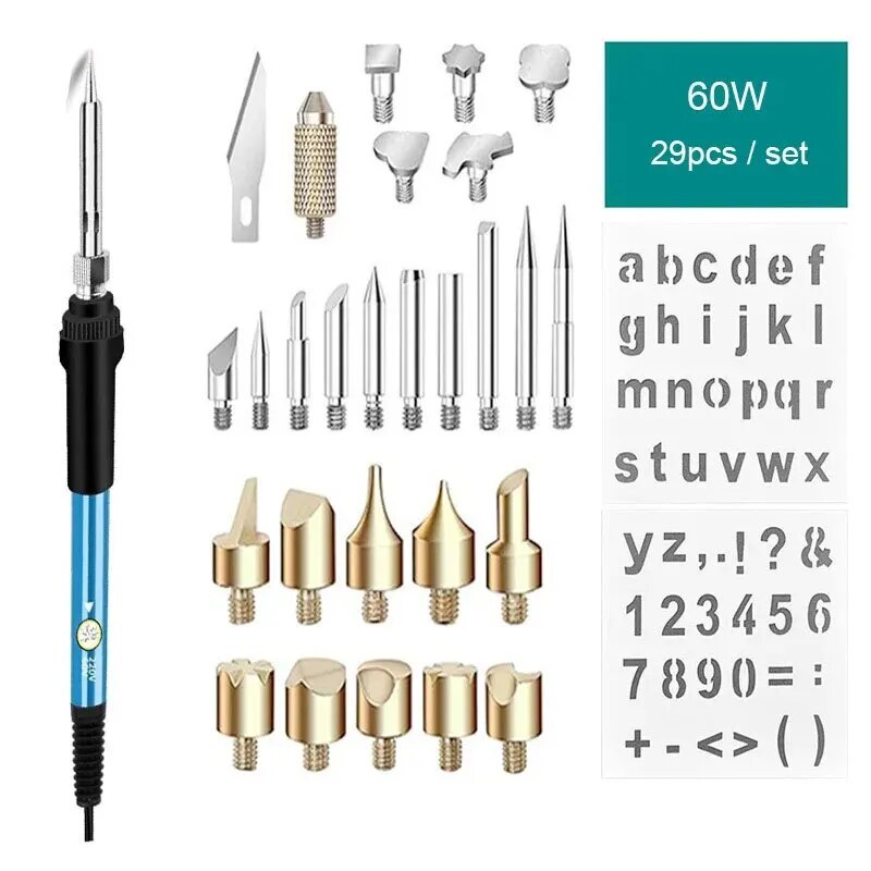 29Pcs Wood Burning Pen Kit 60W Soldering Iron Pyrography Burner Carving ...