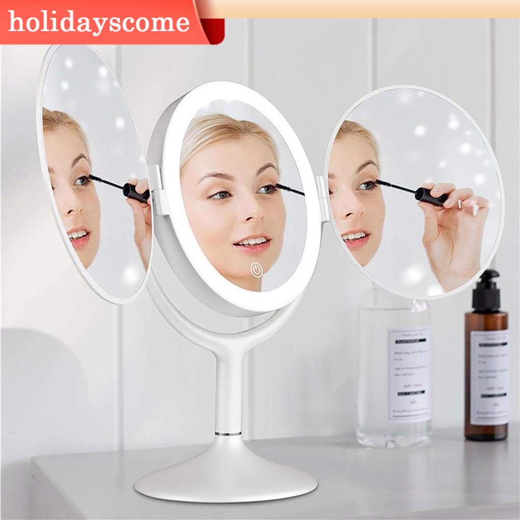 【Hclm】กระจกแต่งหน้า สามด้าน พับได้ แบตเตอรี่ ไฟ หรี่แสงได้ แว่นขยาย ...