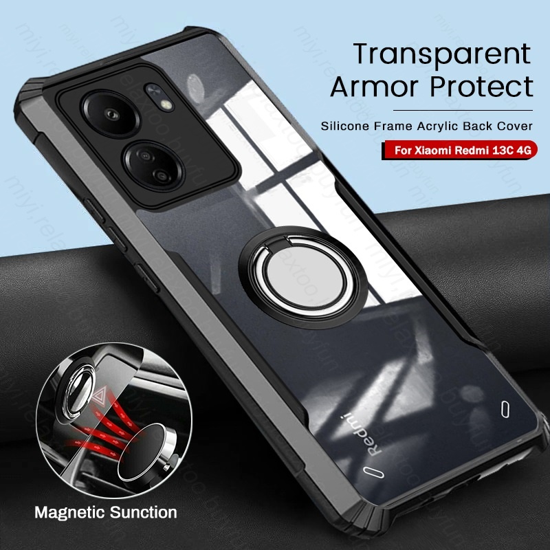 เคสโทรศัพท์มือถืออะคริลิค TPU ใส ขอบนิ่ม ป้องกัน ปิดด้านหลัง พร้อมแหวน ...