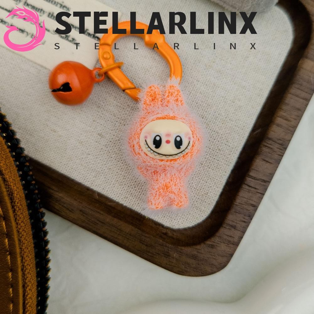 Stellarlinx Flocking Labubu พวงกุญแจ,การ์ตูนปุยตุ๊กตา PVC พวงกุญแจ,น่ารักนุ่มสบาย Bell มีที่นั่ง ...