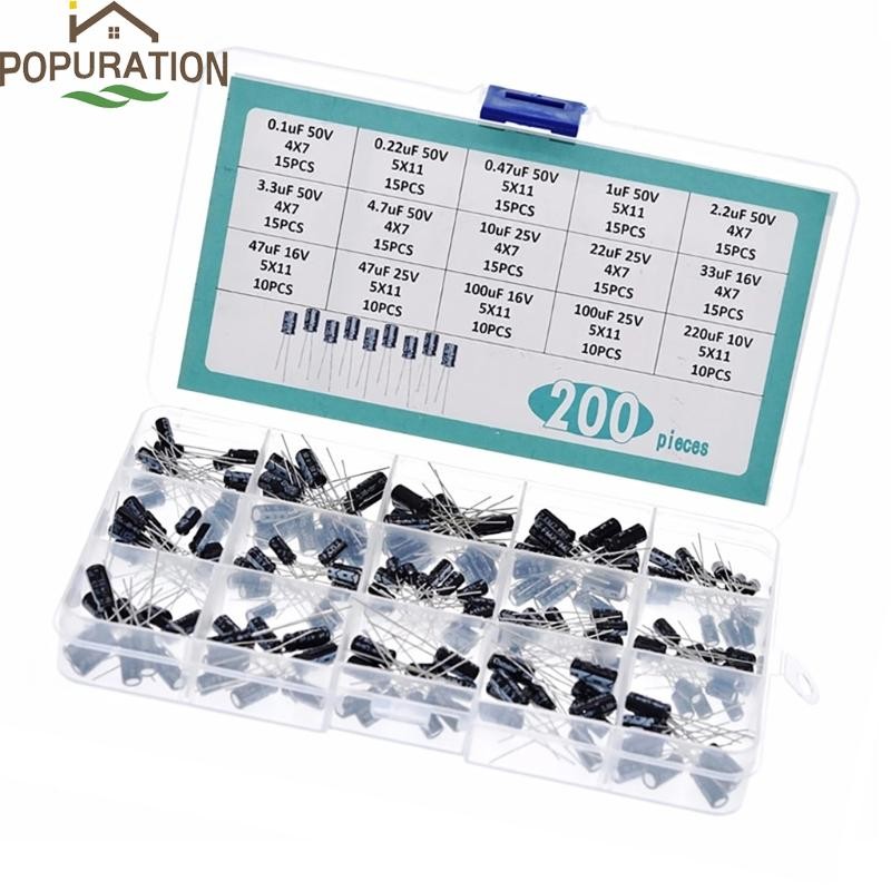 Pop 200 ชิ้น Electrolytic Capacitors Assortment มูลค่าผสมสําหรับโครงการ ...