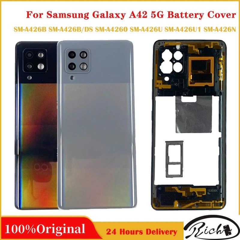 เคสโทรศัพท์มือถือ กรอบกลาง และฝาหลังแบตเตอรี่ และเลนส์กล้อง และโลโก้ สําหรับ Samsung Galaxy A42 ...