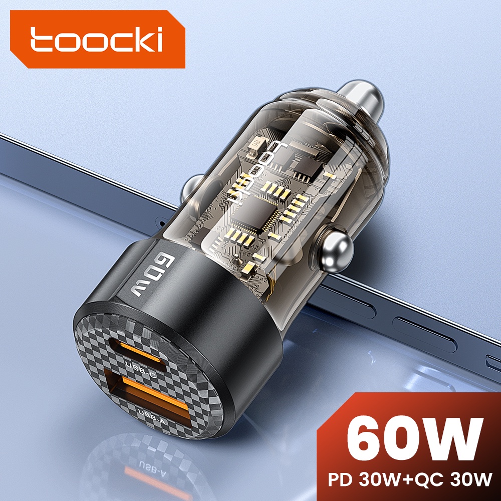 Toocki อะแดปเตอร์ที่ชาร์จในรถยนต์ พอร์ตคู่ 60W PD QC30W USB Type C A+C | Shopee Thailand