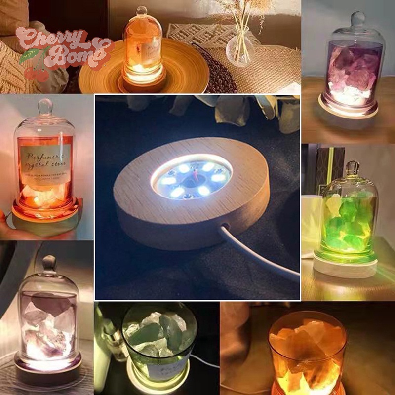(Cherry Bomb) ฐานโคมไฟ LED ฐานไม้ 10 ซม. แบบชาร์จไฟได้ พร้อมอะแดปเตอร์ ...
