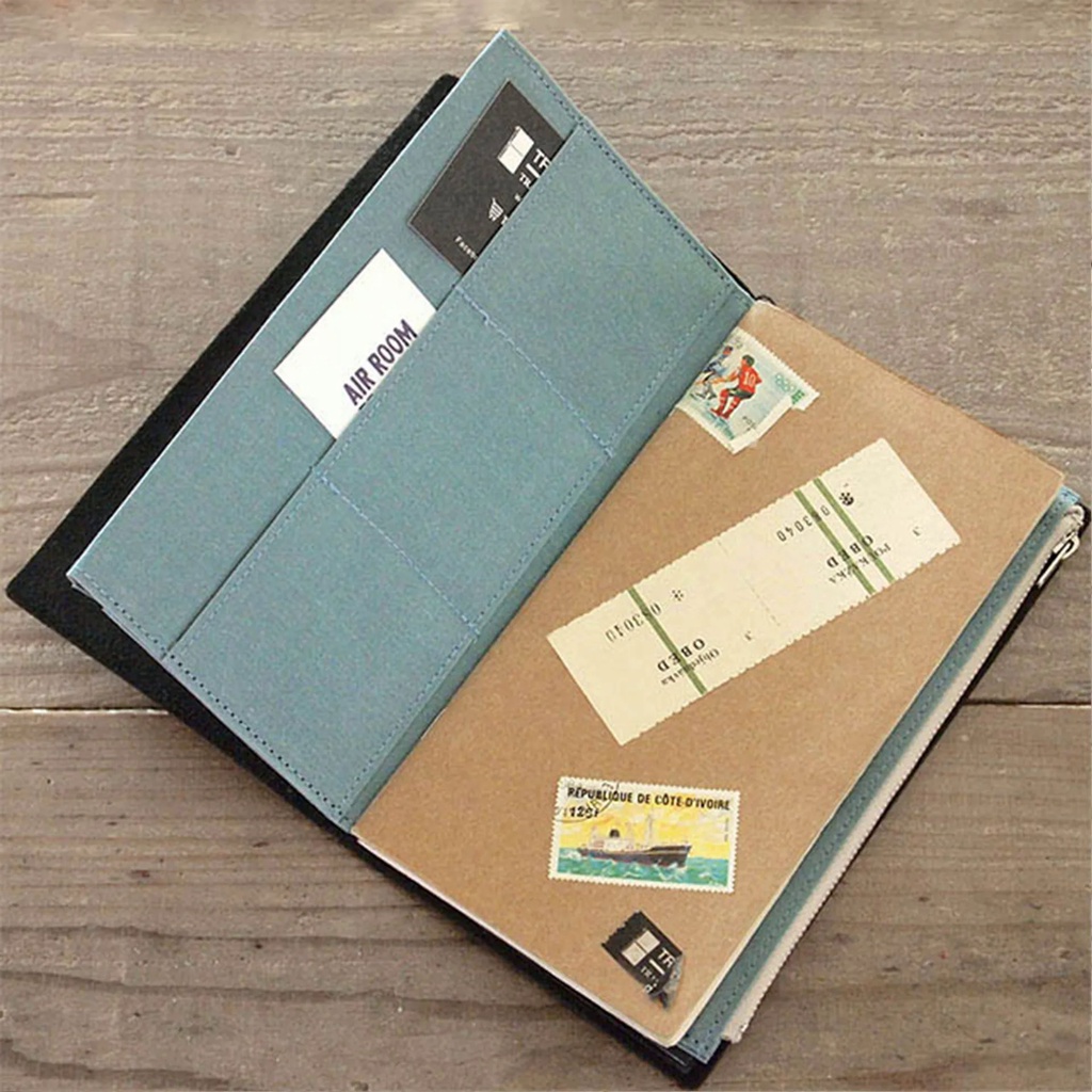 Canvas Cloth Zipper Pouch Pocket Leather Bound Notebook Planner ...