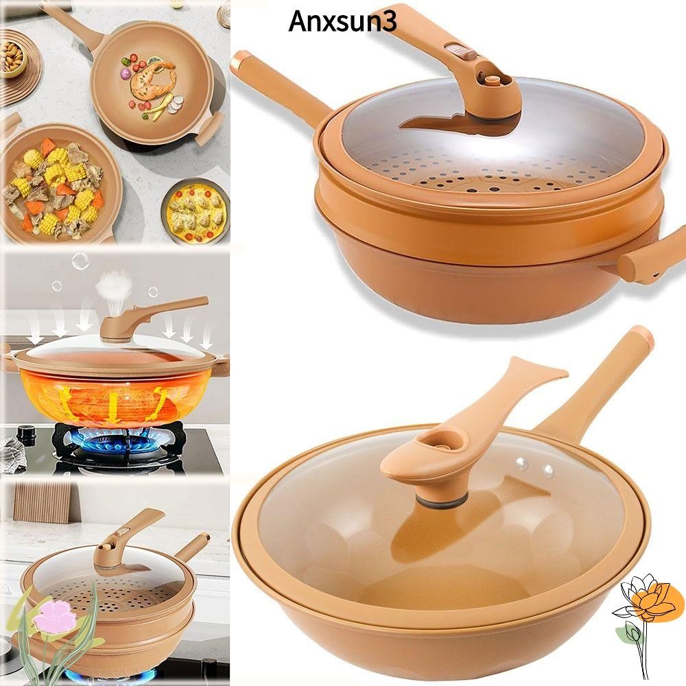 Anxsun3 Non-Stick Clay Wok พร้อมฝาปิดอิสระ All In 1 Micro Pressure ...