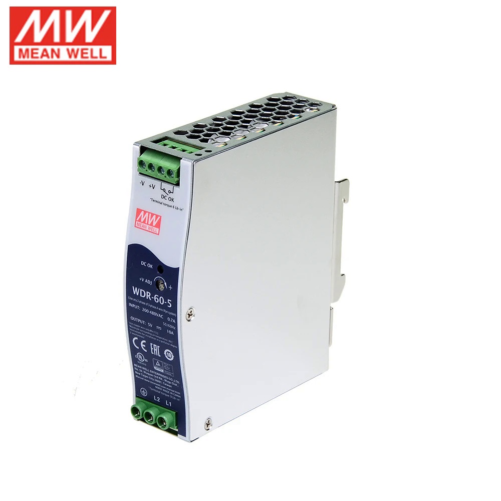 Mean WELL WDR-60-5 50W 5V อินพุตกว้างพิเศษอุตสาหกรรม DIN Rail แหล่งจ่าย ...