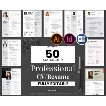 50 Modern and minimalist Resume Template Editable | MS Word | AI ...