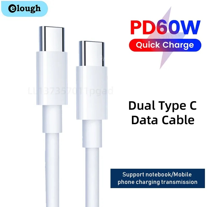Elough White สายเคเบิลชาร์จเร็ว Type-C เป็น Type C 60W 0.25 ม. 1 ม. ...