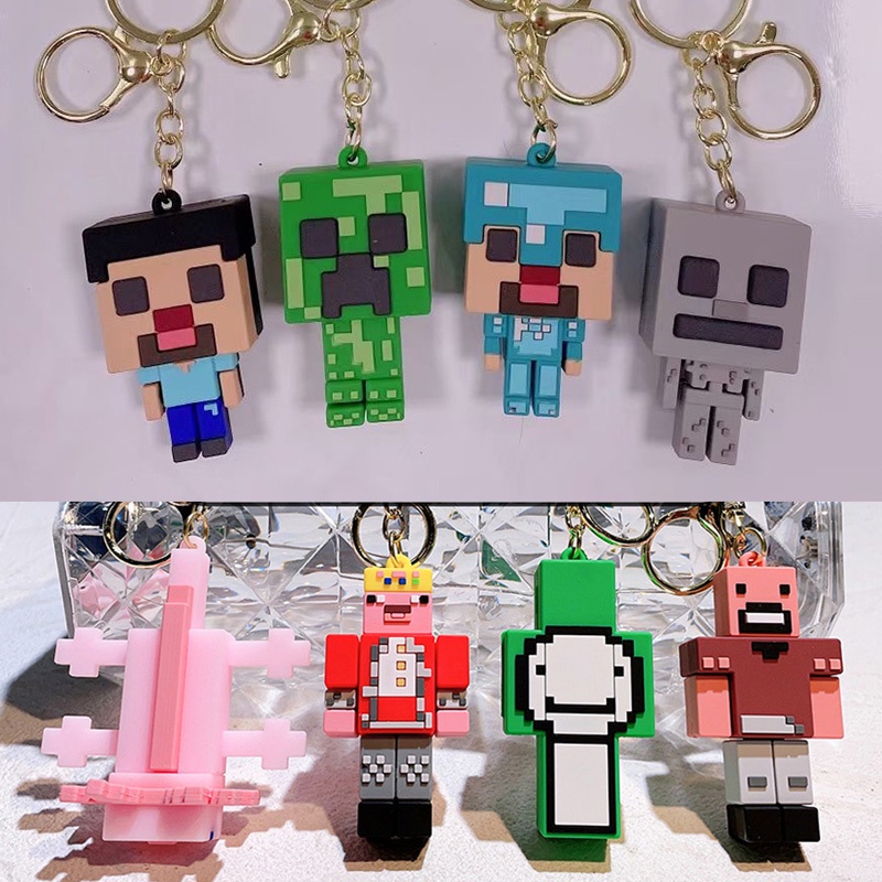 8 รูปแบบเกม Minecrafte PVC อะนิเมะพวงกุญแจเกม Creeper Piggy Puppet ...