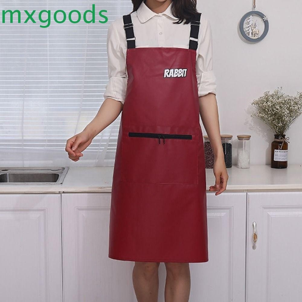 Mxgoods ผ้ากันเปื้อน หนัง PU นิ่ม ป้องกันการเปรอะเปื้อน ทําอาหาร ผ้ากันเปื้อน อุปกรณ์ครัว ปรับ ...