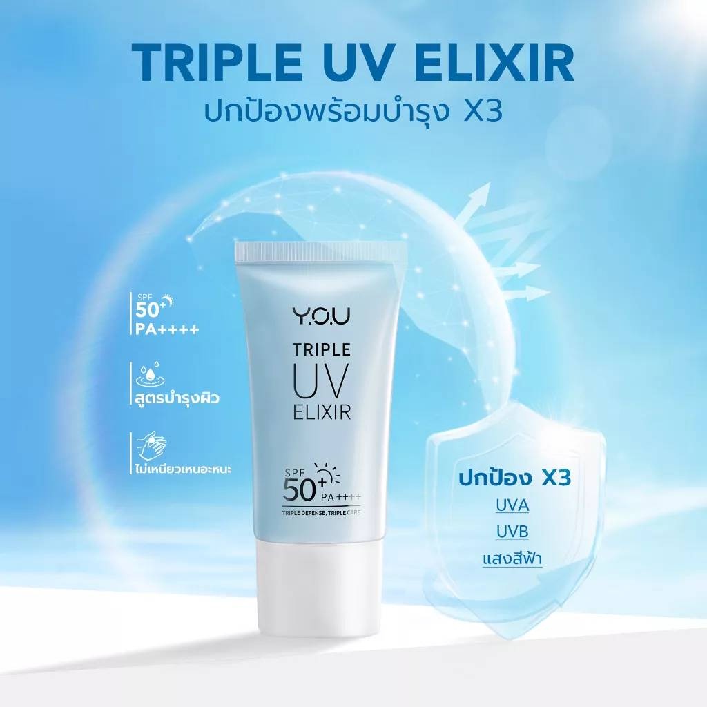 You Triple UV Elixir Light Sunscreen Gel SPF 50+ PA++++ 30ml ครีมกันแดด ป้องกัน UVA UVB และ แสง ...
