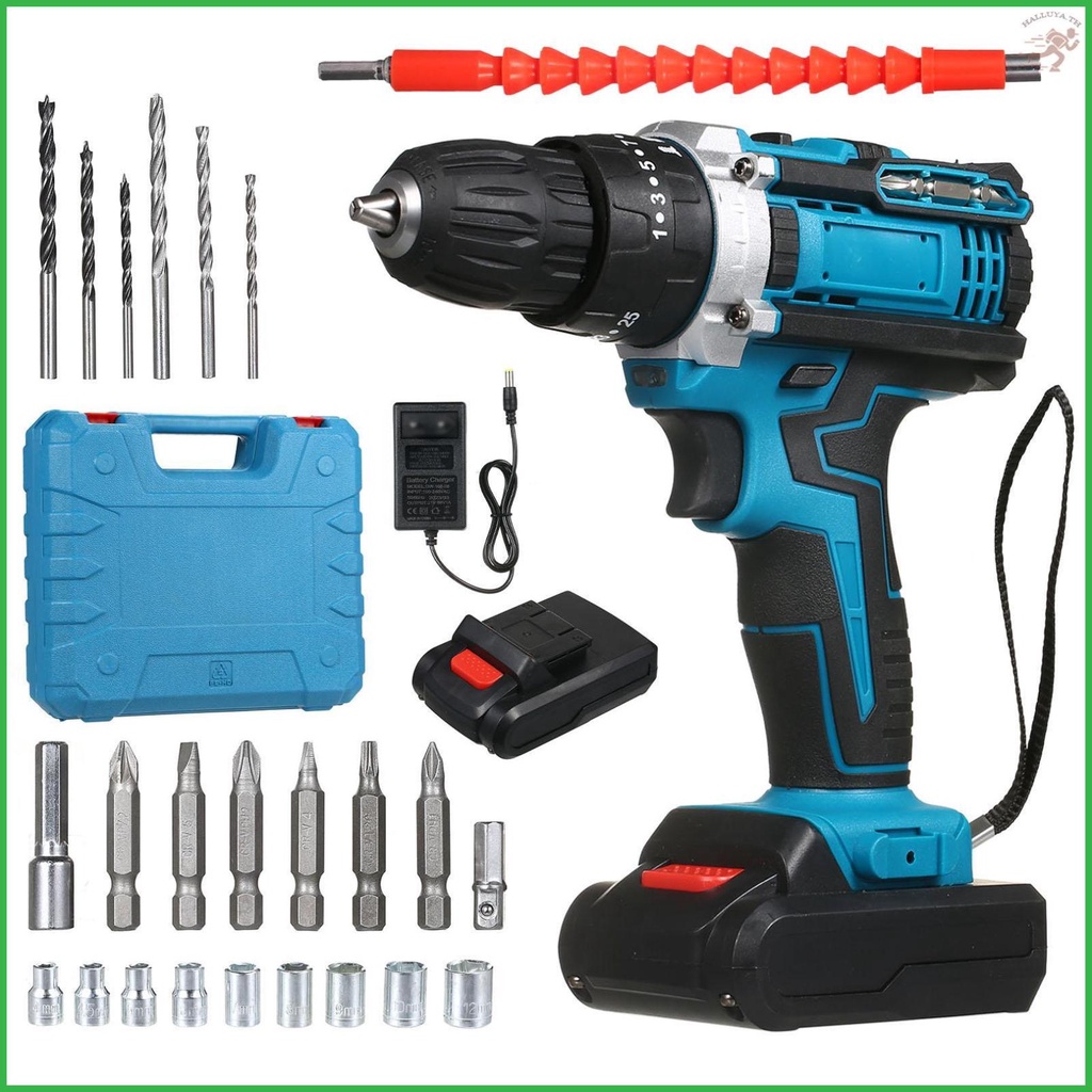 21V Hand-held Electric Drill with 2 Batteries - Cordless Drill Driver ...
