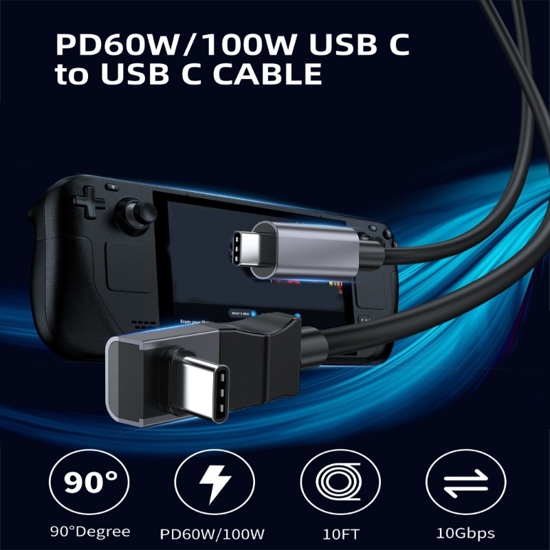 R* 100W USB C ถึง Type C สาย 90 องศา 5A Marker ชิป 4K Video Transfer สําหรับสวิทช์ VR ชุดหูฟัง ...