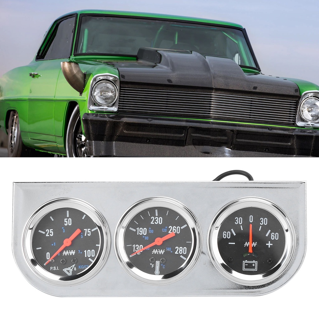 YiChe 2in Triple Gauge ชุด 3-In-1 อุณหภูมิน้ำน้ำมันความดัน AMP Meter Universal สำหรับ 12V รถเรือ ...