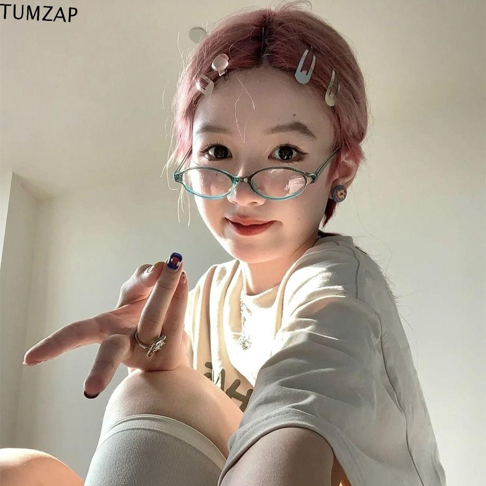 Tumzap แว่นตากรอบรูปไข่ขนาดเล็ก, กรอบกลม PC แว่นตาแบน, Vintage Y2k สไตล์เกาหลีรูปไข่สายตาสั้น ...