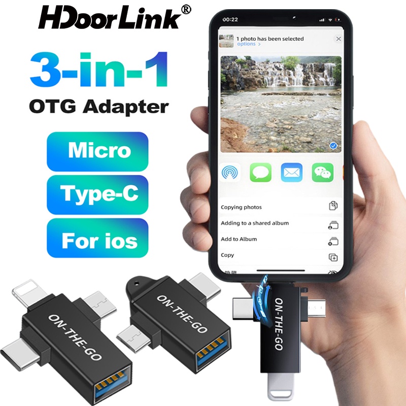 Hdoorlink 3 in 1 อะแดปเตอร์แปลงชาร์จ USB 3.0 เป็น Type C OTG IOS Type C ...