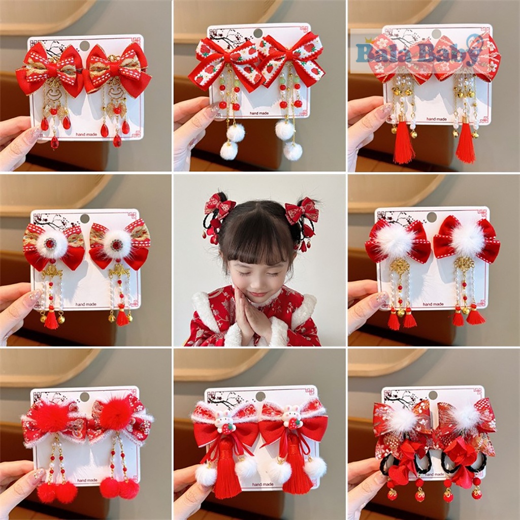 กิ๊บติดผมตรุษจีน โบว์ติดผมสีแดง เครื่องประดับสไตล์จีน สำหรับผู้หญิง ...