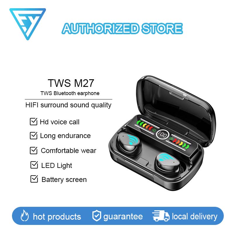หูฟังบลูทูธไร้สาย ไฟLED M27 หูฟังสเตอริโอ TWS Wireless bluetooth ใช้ได้ ...