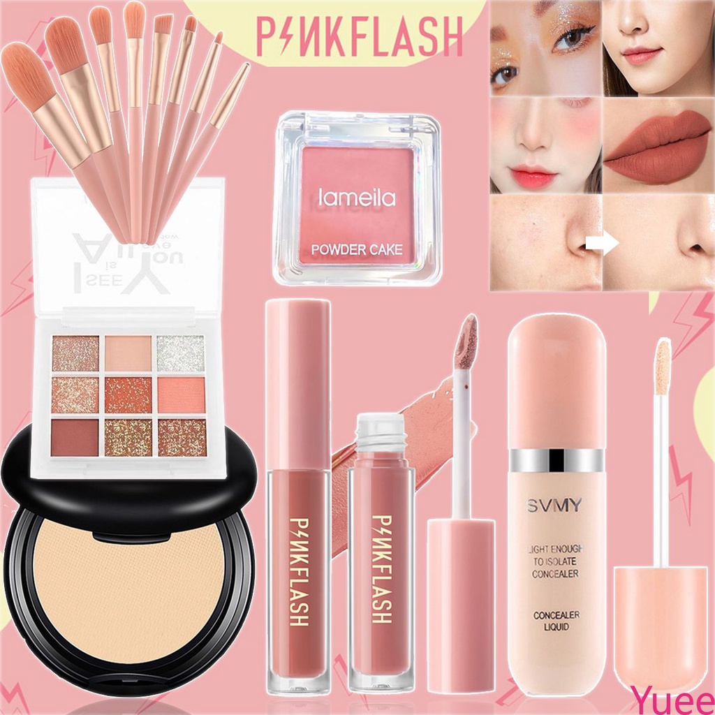 Set เซ็ตแต่งหน้าสำหรับหน้า 6 ชิ้น】pinkflash Matte Lip Glaze+อายแชโดว์ 9 ...