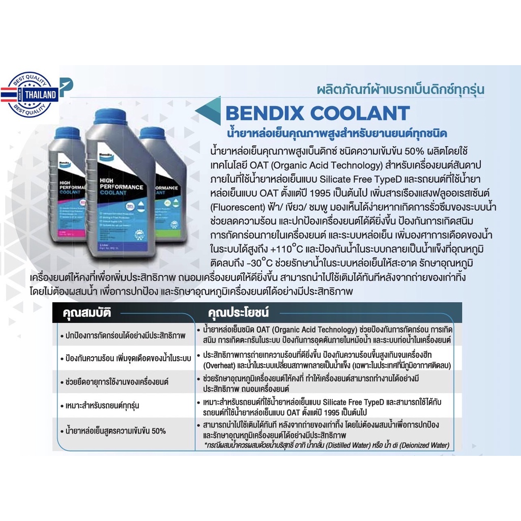 Bendix น้ำยาหล่อเย็น/น้ำยาเติมหม้อน้ำ "High Performance Coolant" ขนาด 1 ลิตร | Shopee Thailand