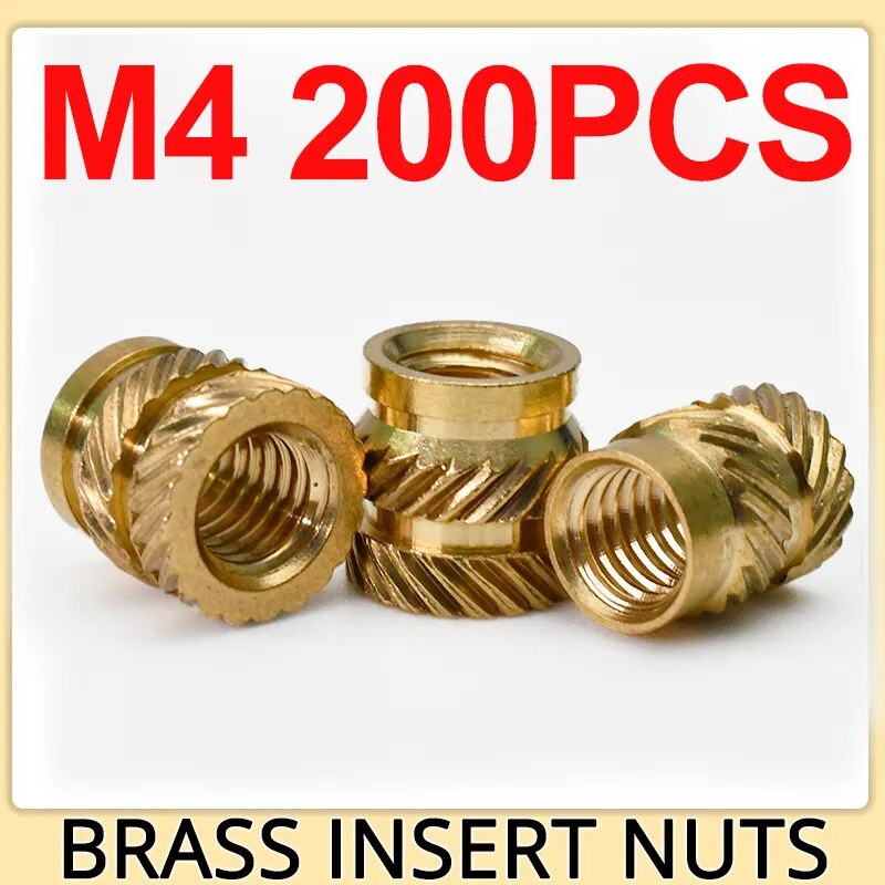 200pcs M4 Brass Hot Melt Heat Insert Nut Knurled Thread Insertion Copper Nut Embed Parts Pressed ...