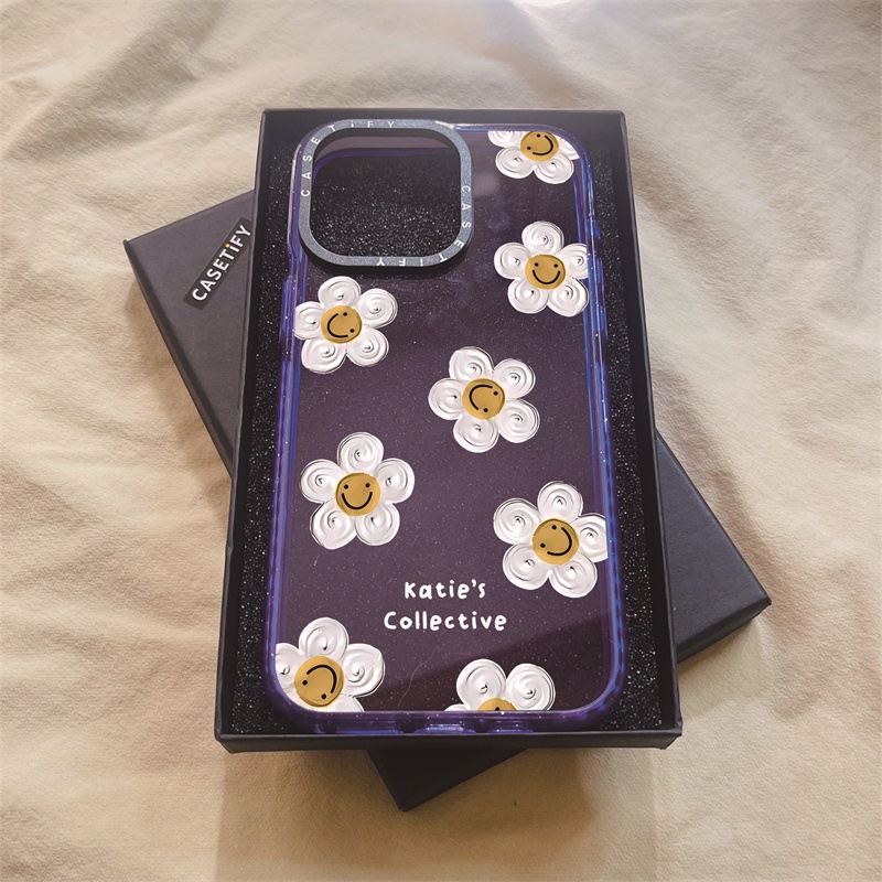 Casetify X Daisy by Katie-s เคสโทรศัพท์มือถืออะคริลิค TPU แบบแข็ง ขอบสีฟ้า เขียว ม่วง พร้อมกล่อง ...