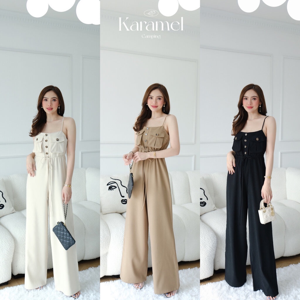 Camping Jump จั๊มสูททรงพลางหุ่นสุดๆค่ะสุดนี้ เนื้อผ้าพรีเมี่ยม karamel | Shopee Thailand