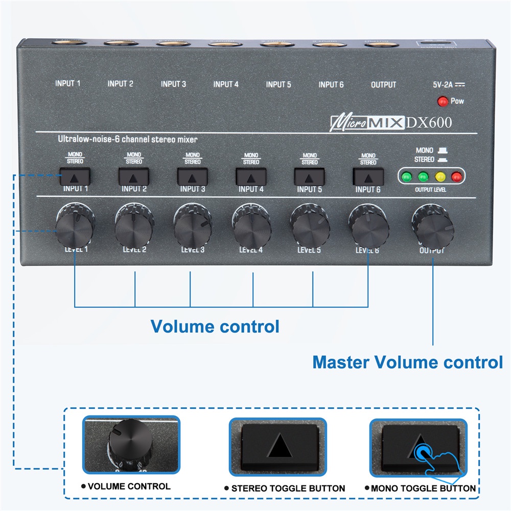 อัพเกรด DX400 DX600 DX800 Ultra Low Noise 4/6/8 Channel Line Mixer Mini ...