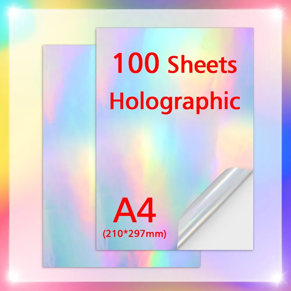 10/20/30/40/50/100 Sheets A4 Rainbow Holographic Printable Vinyl Sticker Paper Waterproof A4 ...