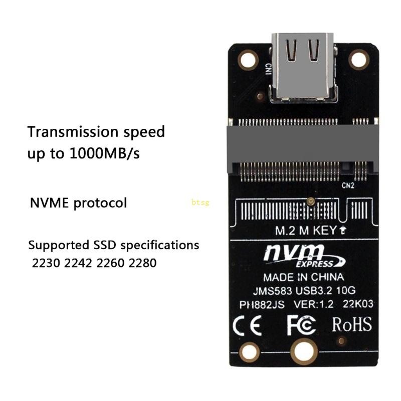 Bt M 2 NVMe อะแดปเตอร์การ์ดฮาร์ดดิสก์ JMS583 10Gbps M2 เป็น Type-C USB3 ...