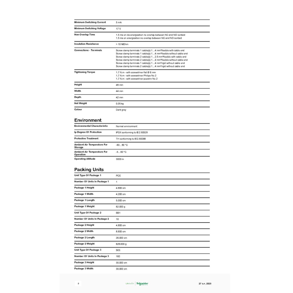 Schneider Electric TeSys Deca Auxiliary Contact Block 3NO + 1NC, Front ...