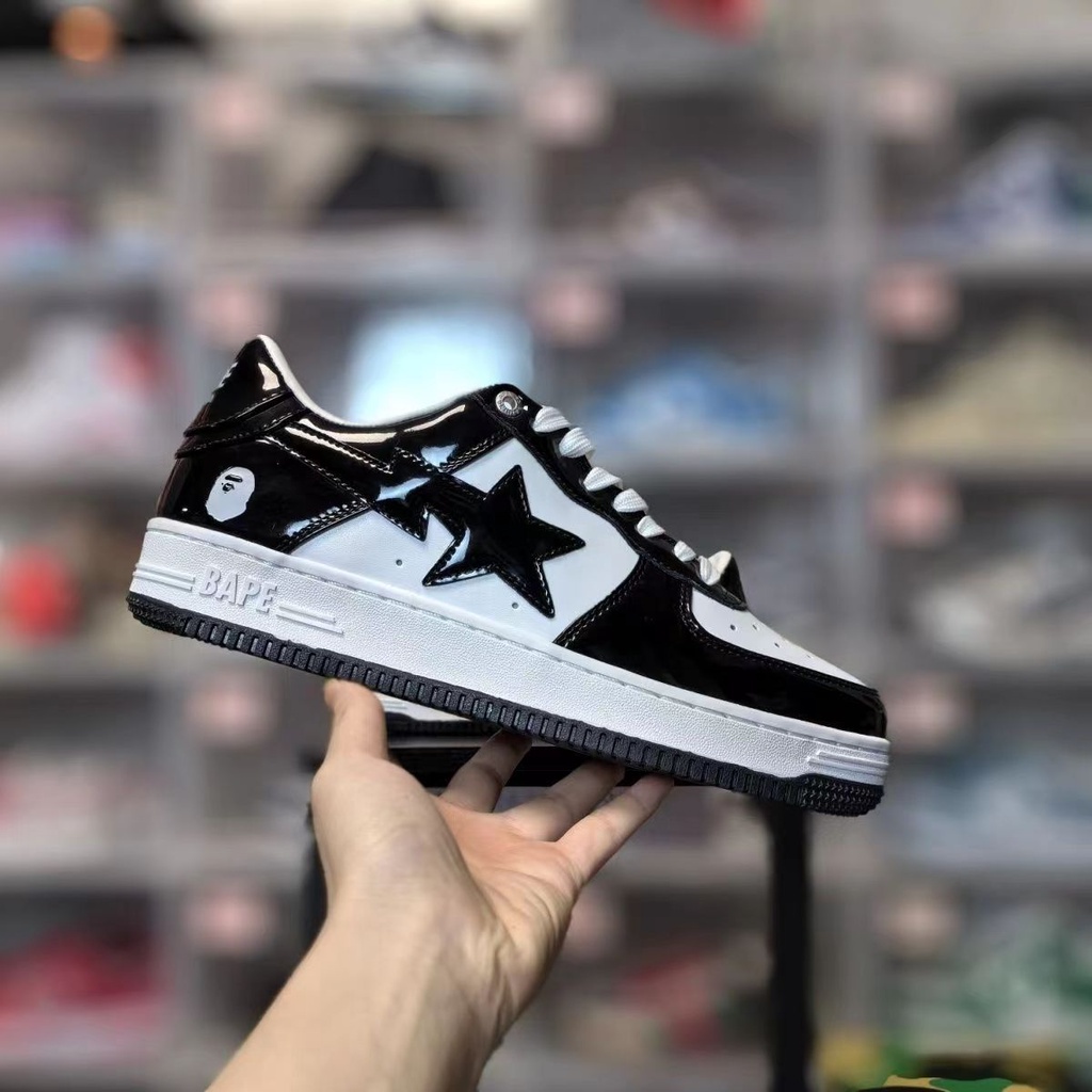 Bape STA Star Men Low Cut Sneakers Black Trendy Men Women Fashion Glossy Shoes Size 36-44 for ...