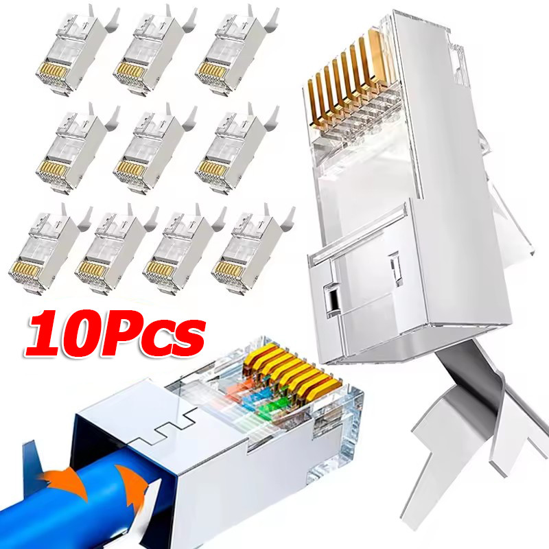 Rj45 Connector Shielded Crystal Head / CAT7 CAT6 CAT5 Pass Through Hole ...