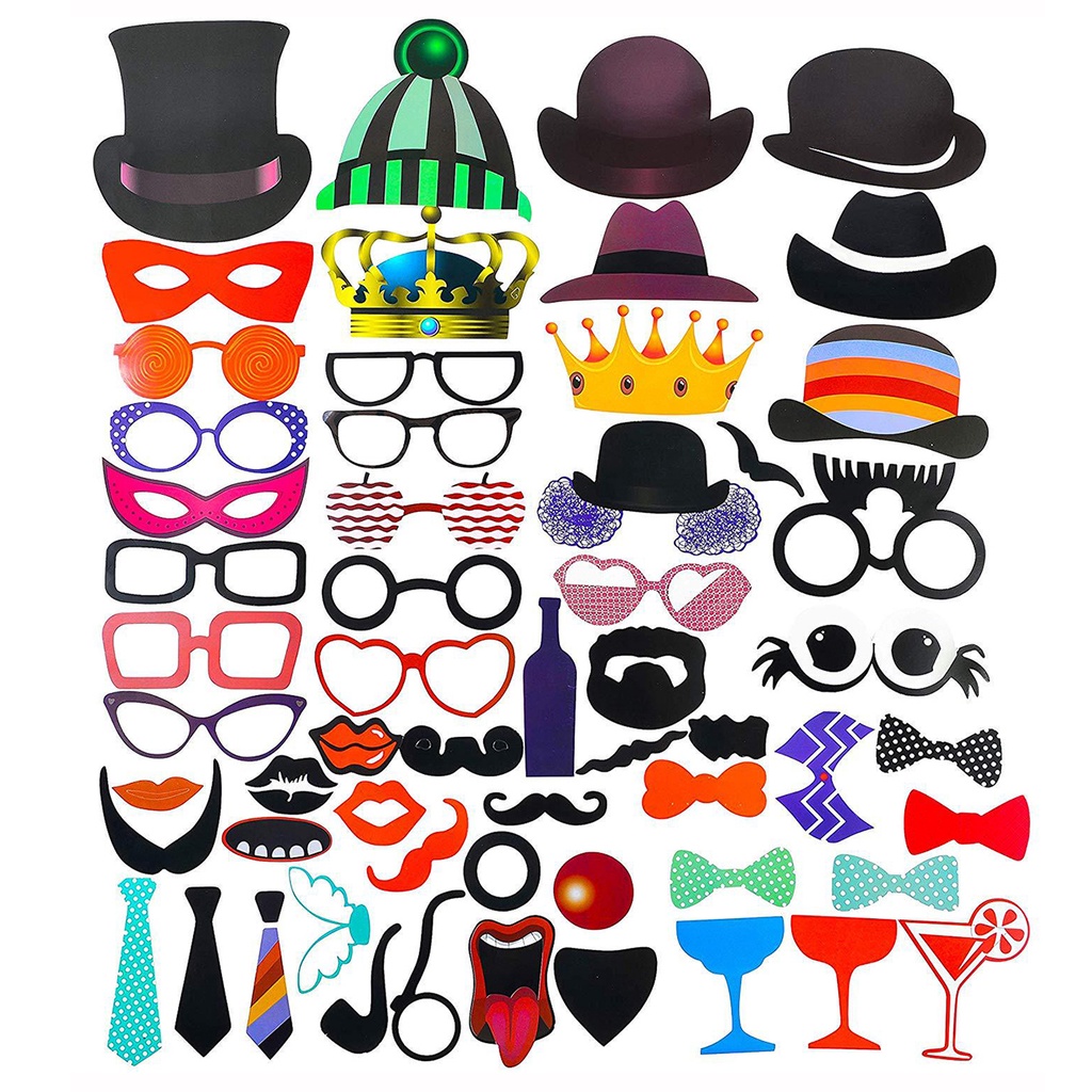 58Pcs Photo Booth Props Funny Selfie Props with Sticks Costume Dress Up ...