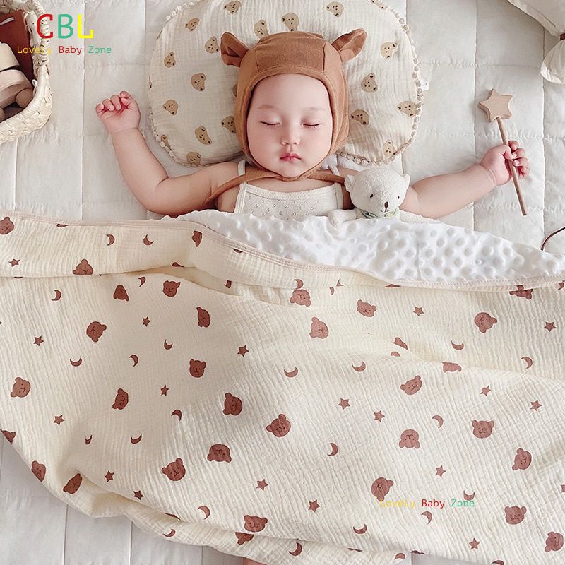 Lovely Baby ผ้าห่มมัสลิน+ดอทมิ้ง (Ab102) - ทอ2ชั้น ถักขอบ ขนาดใหญ่ 110 ...