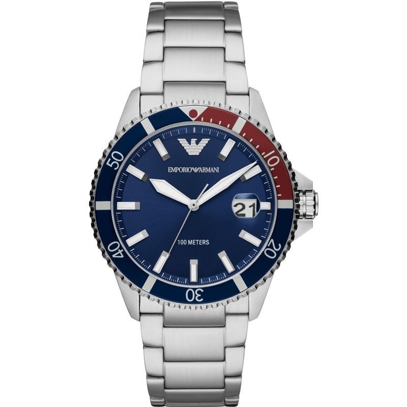Emporio Armani นาฬิกาข้อมือผู้ชาย Diver Blue Dial Silver รุ่น AR11339 AR11338 AR11339 42mm ...