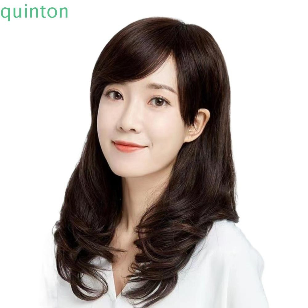 Quiton วิกผมหยักสีน้ําตาล, วิกผมบ๊อบด้านข้าง Bangs ผมหยิกยาว, คลุมทั้งหมดปุยที่มองไม่เห็นวิกผม ...
