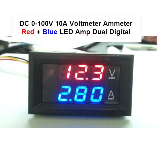 DC 0-100V 10A Digital Voltmeter Ammeter Red + BLUE LED Dual Display Voltage Current Indicator ...