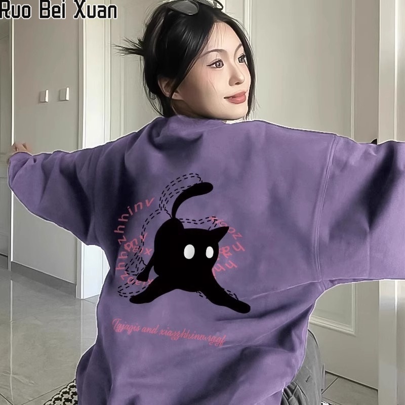 Ruo Bei Xuan เสื้อกันหนาว คอกลม ทรงหลวม สไตล์ฮ่องกง สําหรับผู้หญิง ...