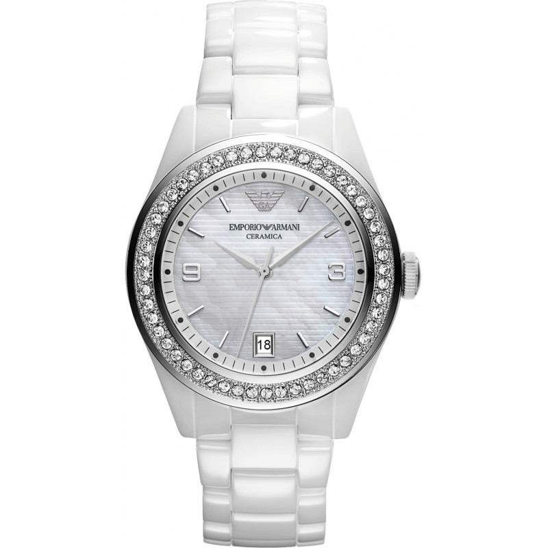 Emporio Armani AR1472 AR1426 38mm White Ceramica Gold Diamond Bezel ...