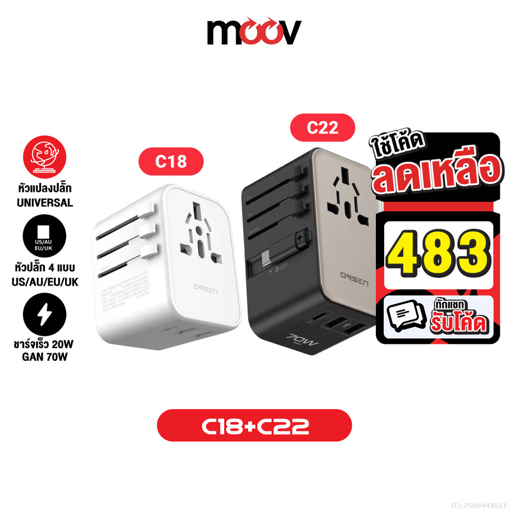 [426บ. เปย์แรง] Orsen by Eloop C18 C22 หัวแปลงปลั๊กไฟ 20W และ GaN 70W ...